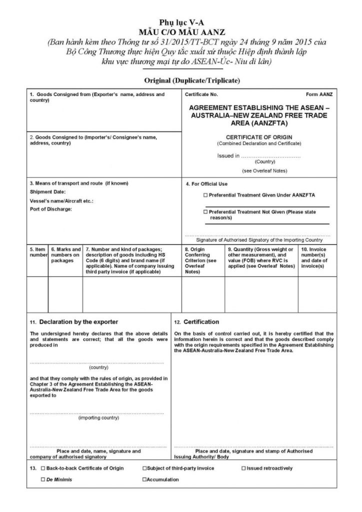 Hướng dẫn chi tiết kê khai C/O form AANZ mới nhất 2023 - World Courier ...
